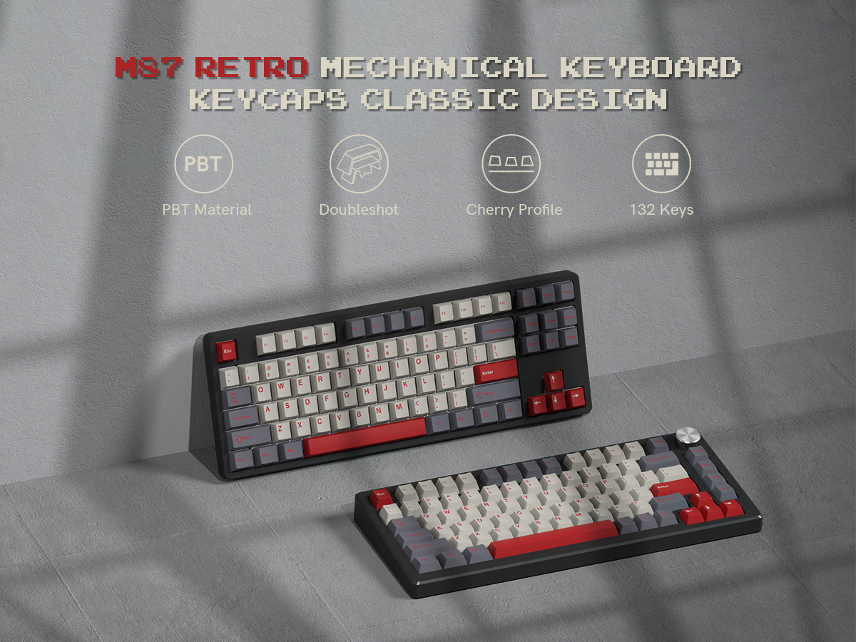 WOMIER 132 Keys PBT Keycaps Retro Cherry Profile Double Shot Custom Key ...