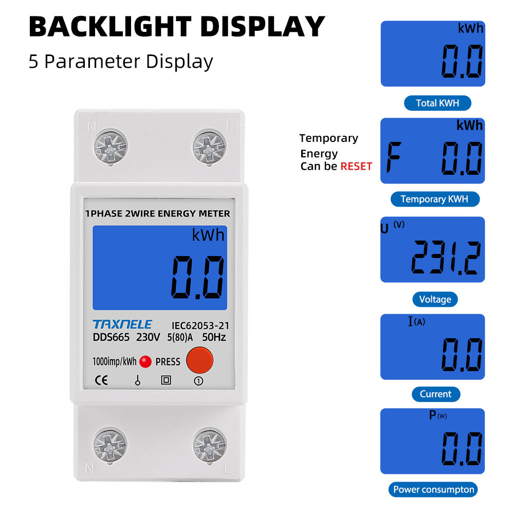 Din Rail Single Phase Wattmeter Power Consumption Watt Electronic ...