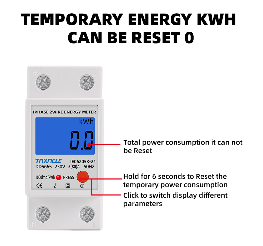 Din Rail Single Phase Wattmeter Power Consumption Watt Electronic Energy Meter kWh 80A 230VAC ...
