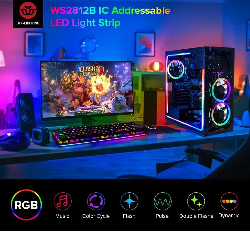 BTF-LIGHTING Computer LED Neon Light Kits 2pcs 50cm for PC MSI Aura ...