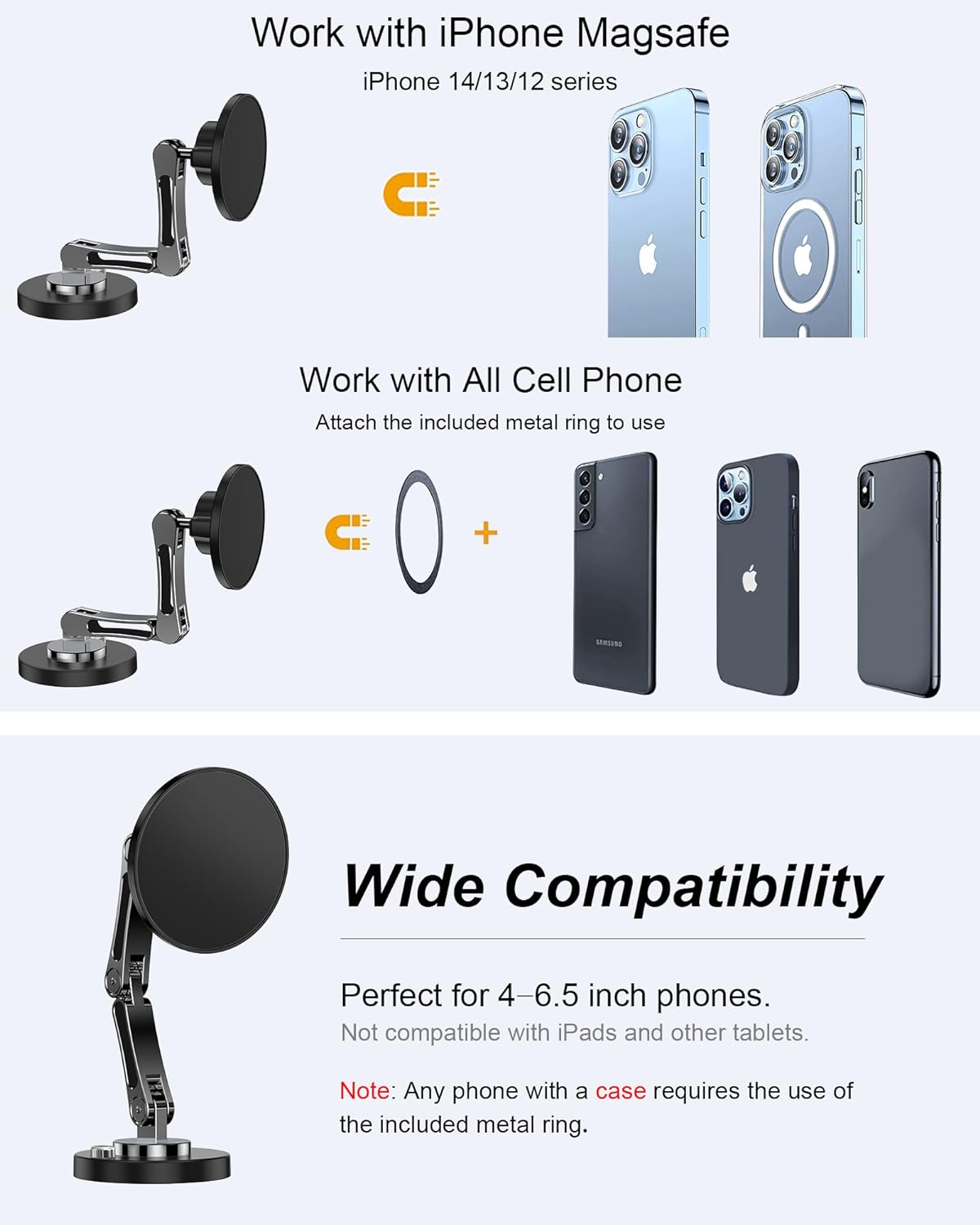 Foldable Magnetic Car Phone Holder Universal 360° Rotate Metal ...