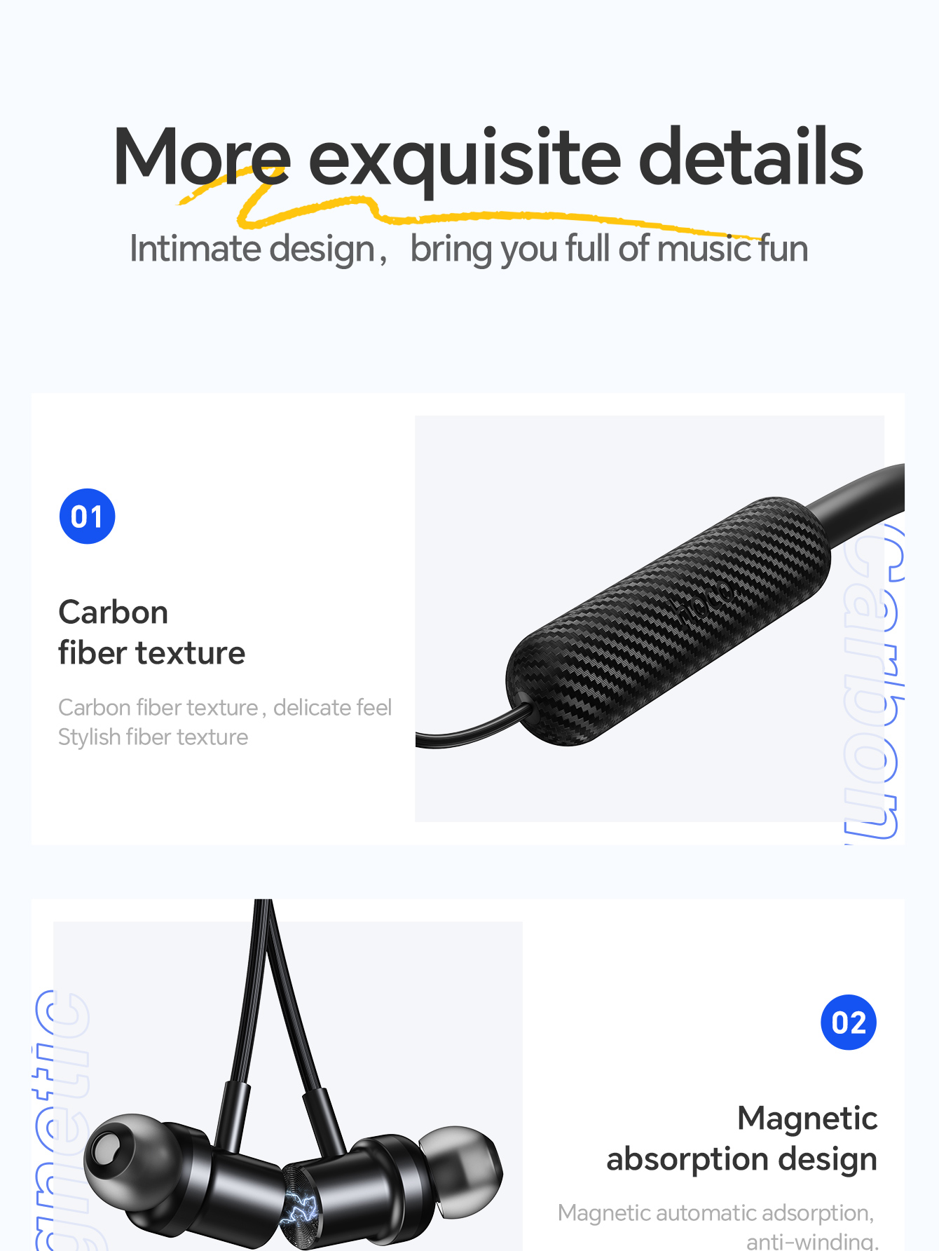 【Use time: 80 hours 】HOCO ES70 Wireless Bluetooth Earphone Neck- Mounted Bluetooth5.3 Earphones ...