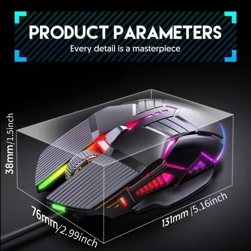 6-button Wired Mouse Luminous Gaming Game Office Mute Colorful Glare ...