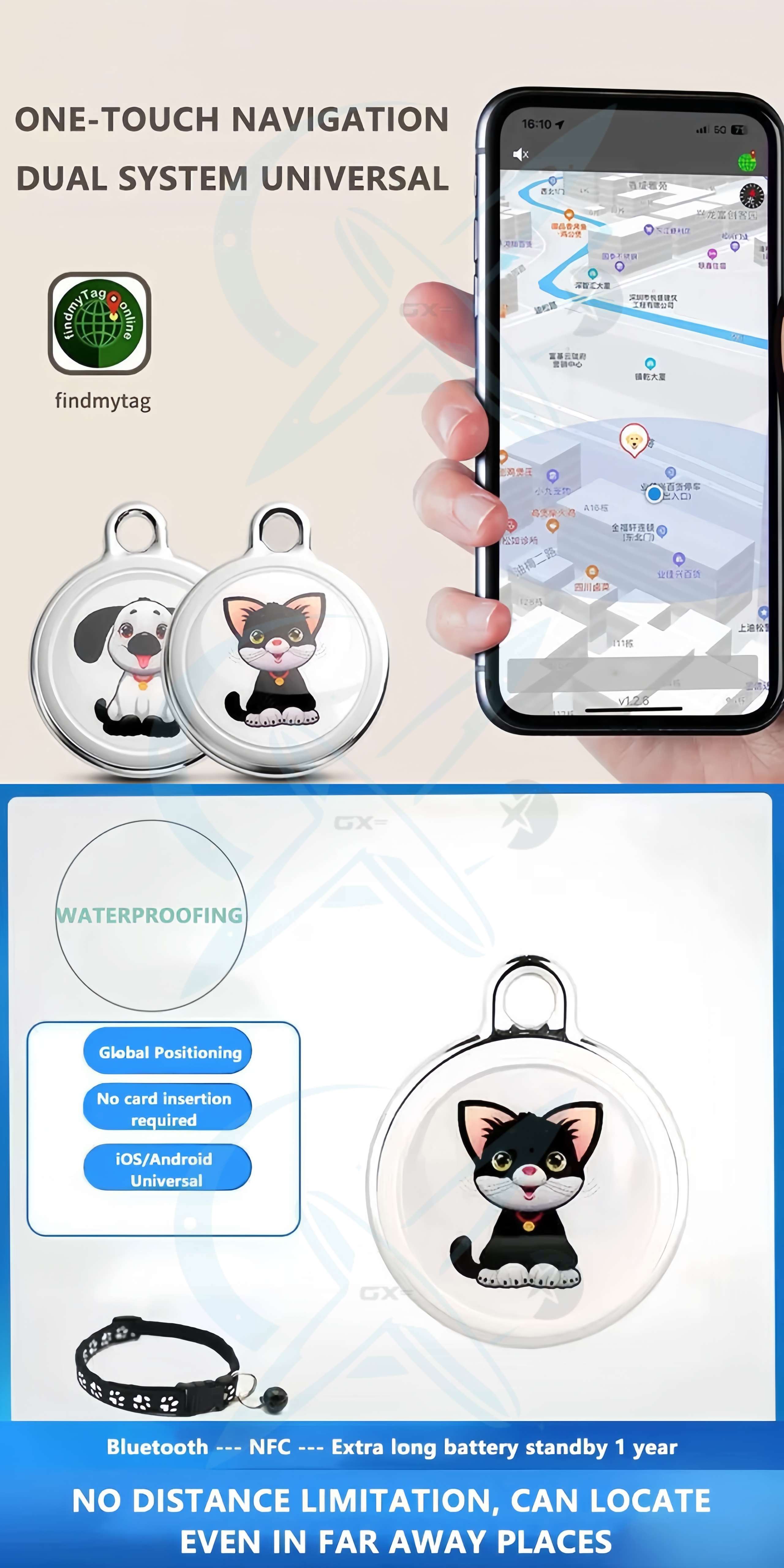 【In Stock】Pet Anti-Lost GPS Tracker Bluetooth-compatible Smart Wearable Waterproof Locator Real ...