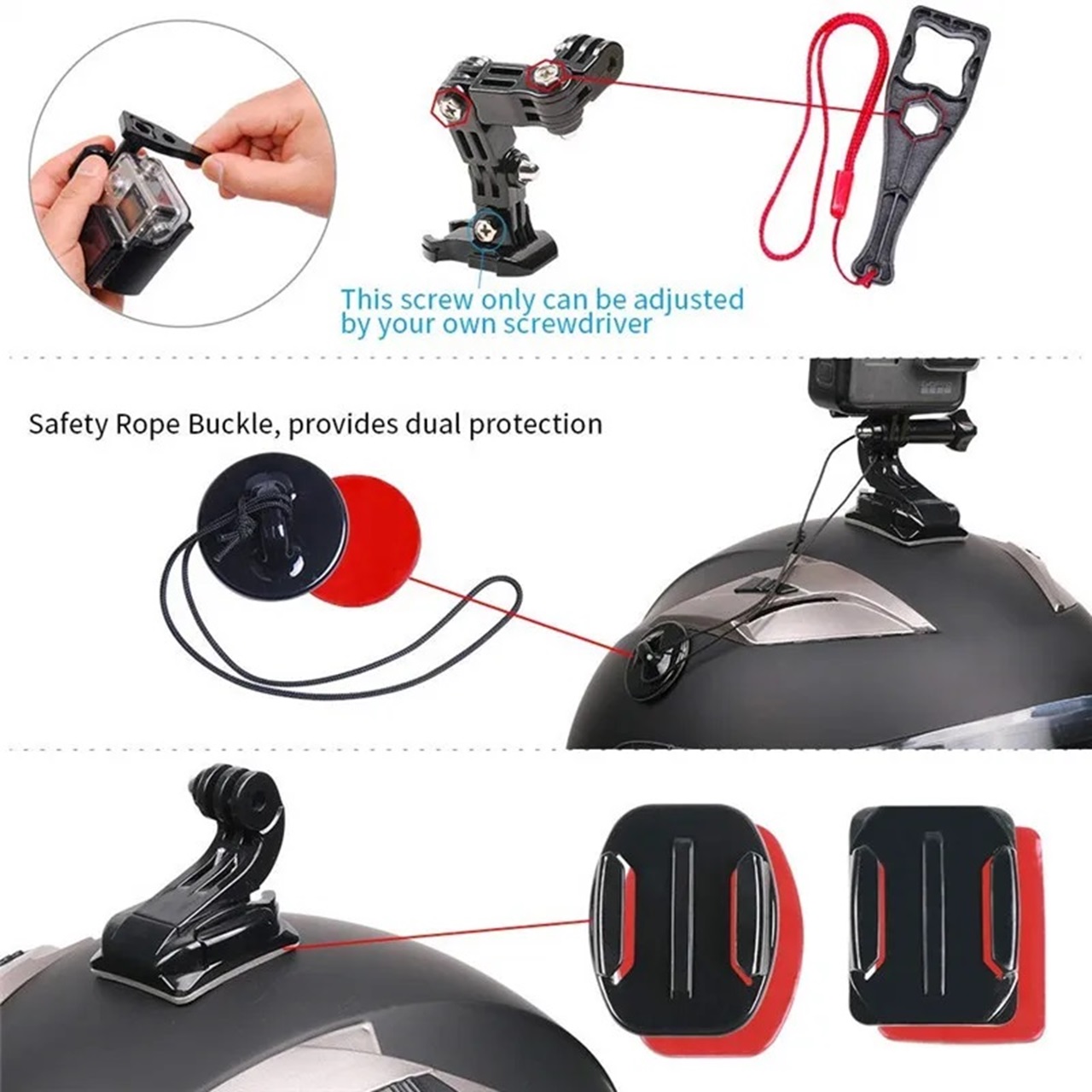 Motorcycle Helmet Mount Kit for Action Cameras Accessories Kit 4 Ways ...