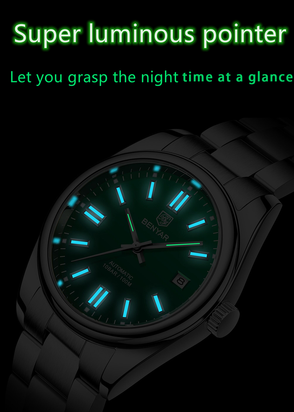 BENYAR New Luxury Men Mechanical Wristwatches 10Bar Waterproof ...