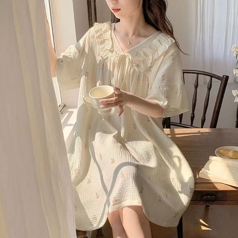 Short Sleeve Style Nightdress Girls Mid-Length Small Fresh Homewear Can ...