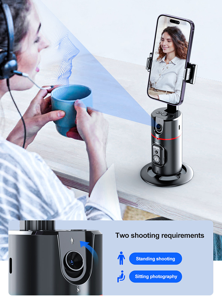 Auto Face Tracking Phone selfie stick Smart 360°rotation holder AI Follow-Up video Vlog Live ...