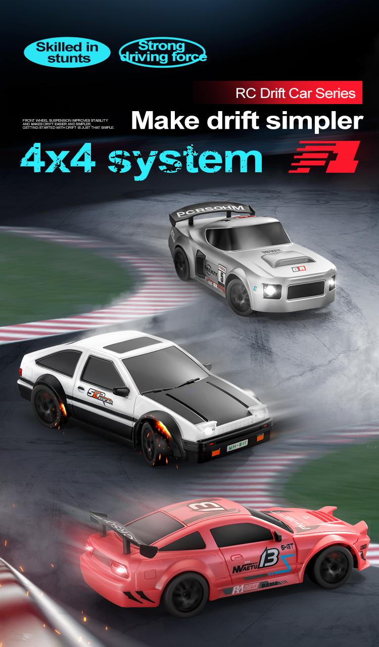 911 1/24 4WD RC Drift Car GTR Porsche Proportional Throttle Mustang ...