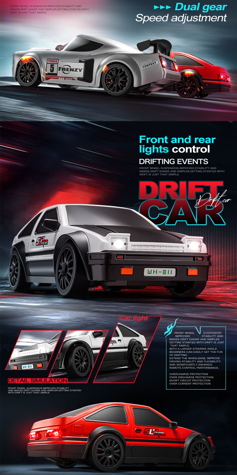 911 1/24 4WD RC Drift Car GTR Porsche Proportional Throttle Mustang ...