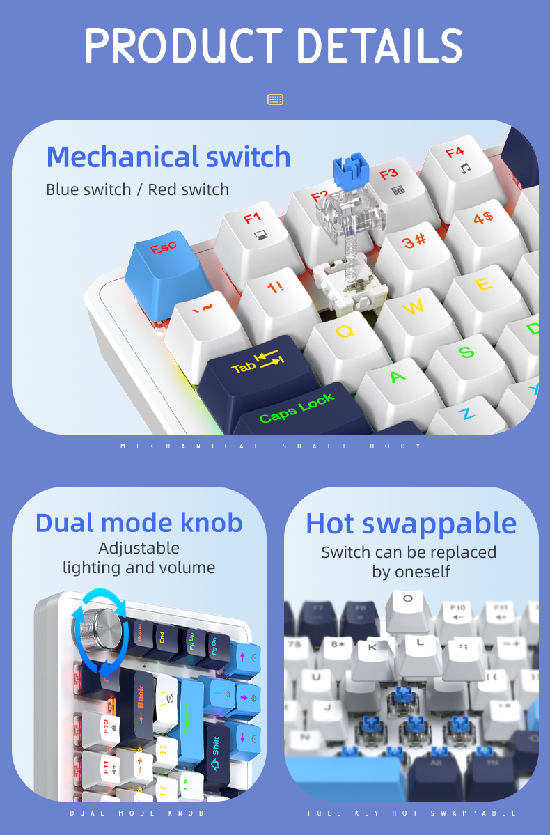K82 Multifunctional Knob Wired Mechanical Keyboard,82 Keys,Full Key Hot ...