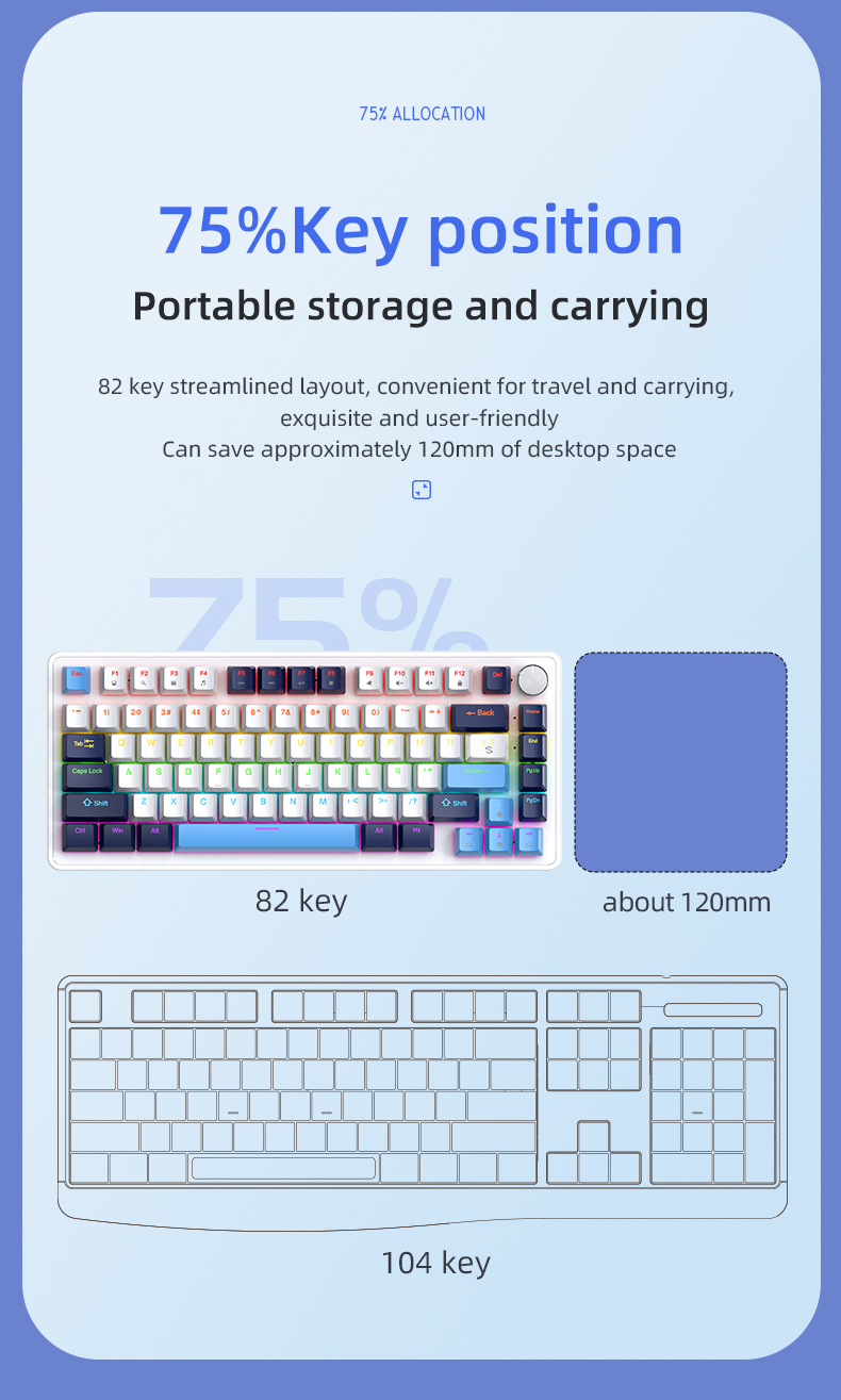 K82 Multifunctional Knob Wired Mechanical Keyboard,82 Keys,Full Key Hot ...