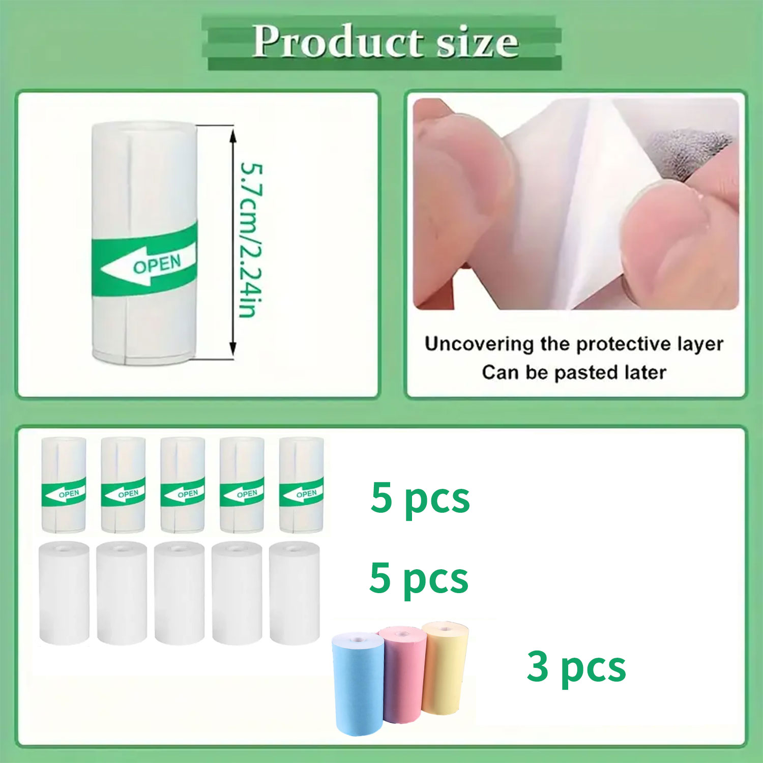 Mini Portable Printer Text, Pictures, Post-it Notes, 3 Rolls, Suitable ...