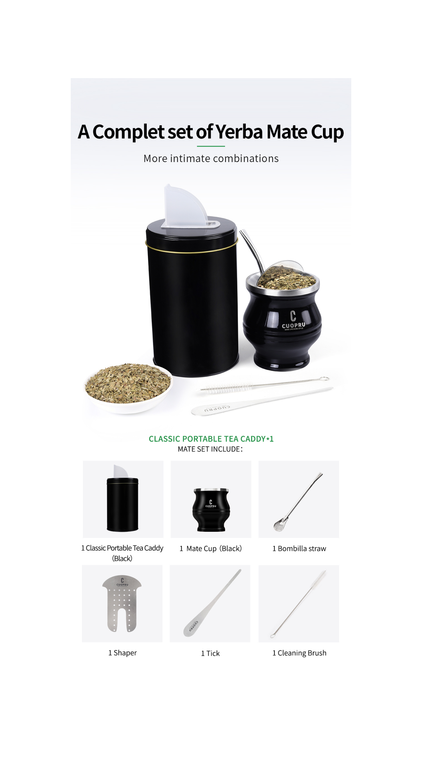 CUOPRU 6 in 1 Yerba Mate Cup Set Black | Shopee Malaysia