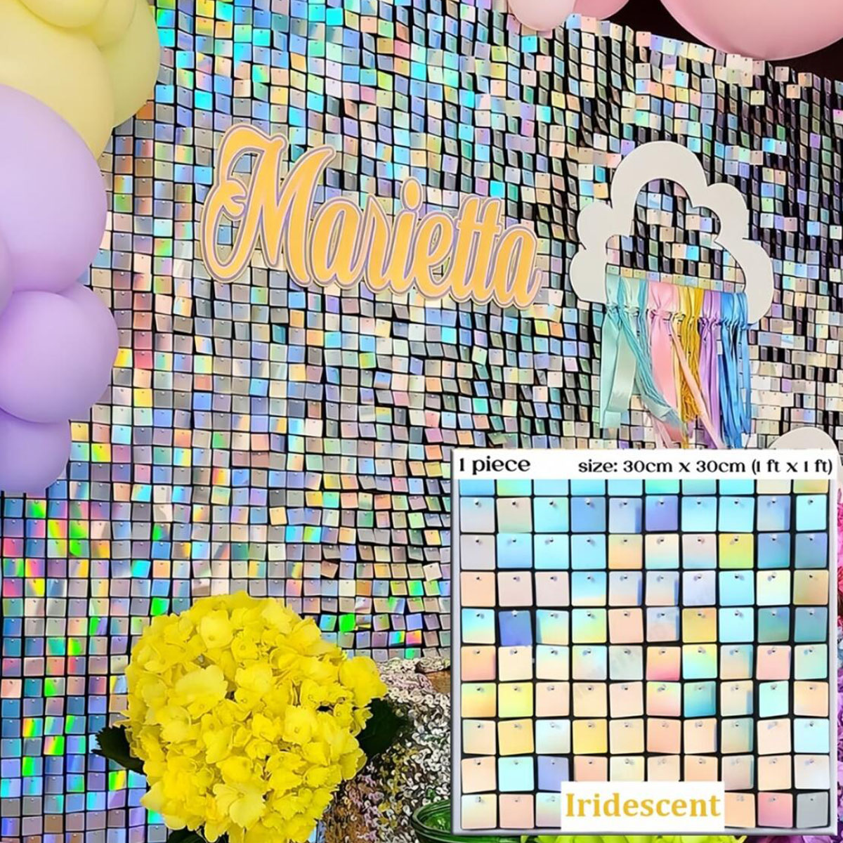 30x30cm Square Metallic Iridescent Sequin Backdrop Panel Wall Glitter ...