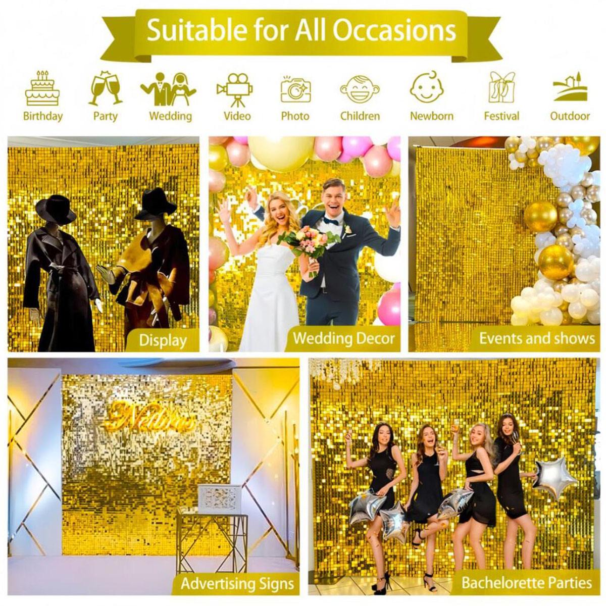 30x30cm Square Metallic Iridescent Sequin Backdrop Panel Wall Glitter ...