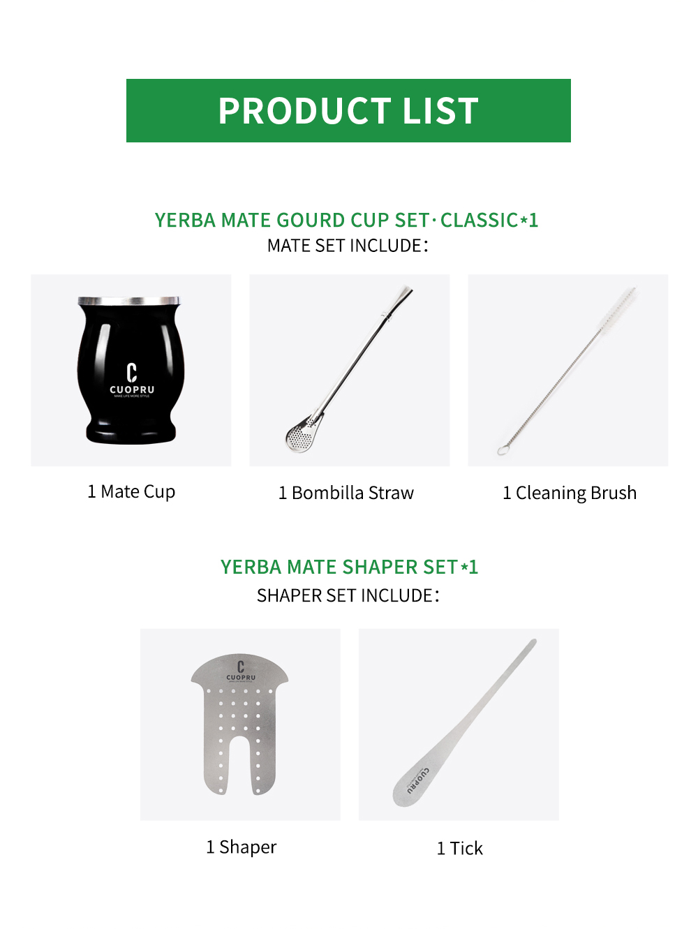 Cuopru Yerba Mate Cup Set 8oz Argentine Style with Bombilla(Straw), Tea ...