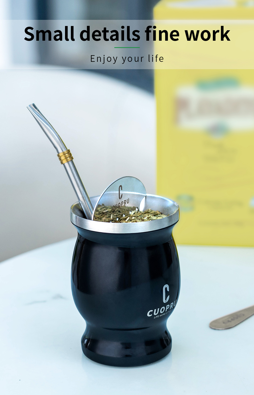 Cuopru Yerba Mate Cup Set 8oz Argentine Style with Bombilla(Straw), Tea ...