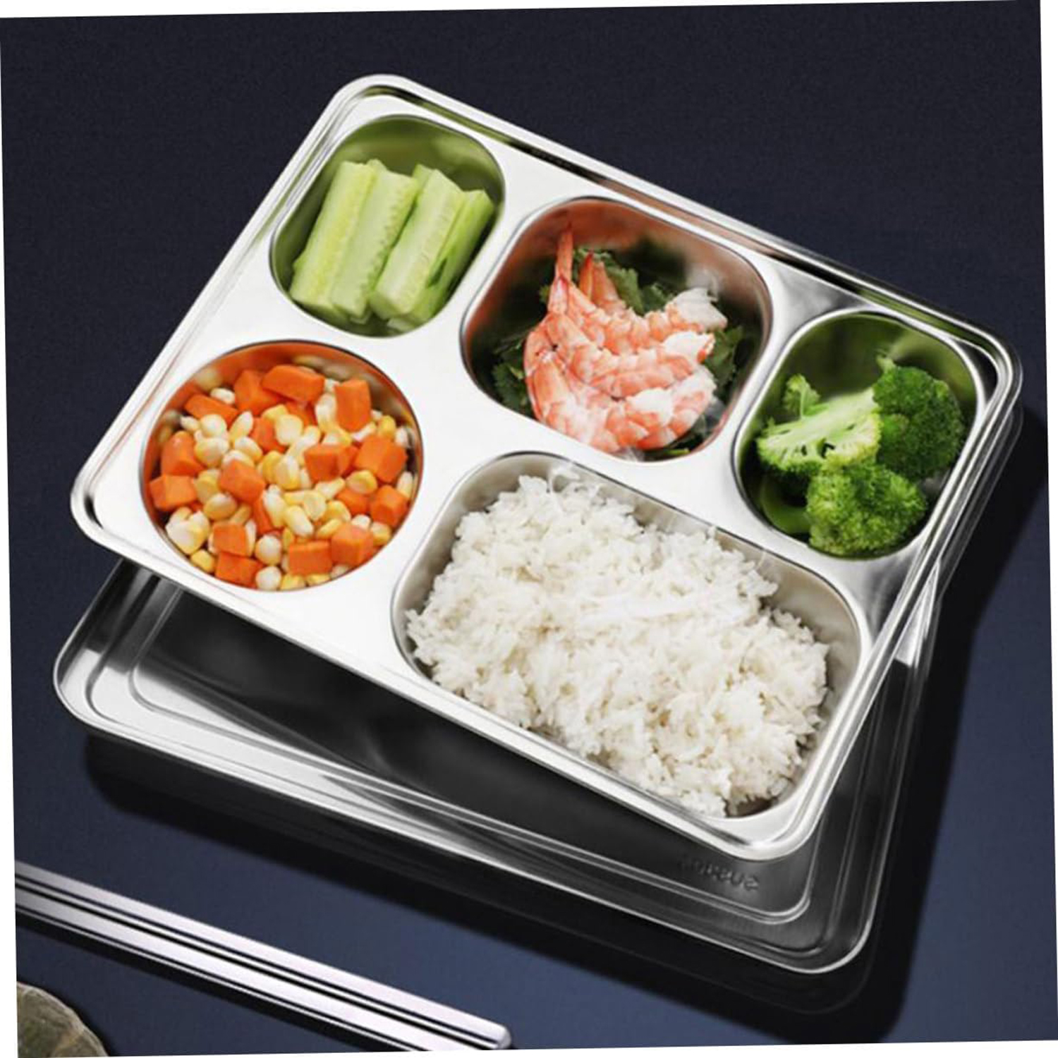 Square Stainless Steel Dinner Plate, 4/5 Compartments Fast Food Tray ...