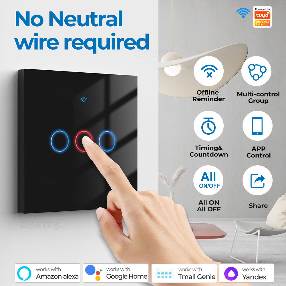 SMATRUL Tuya Smart Switch WiFi Smart Timer Switch No Neutral Wire Light ...
