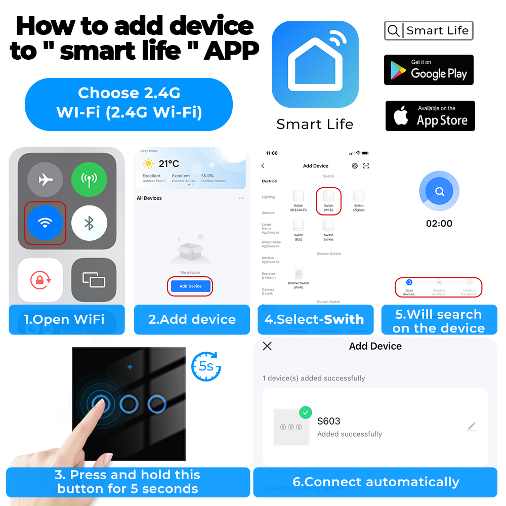 SMATRUL Smart Switch Tuya WiFi Smart Timer Switch No Neutral Wire Light ...