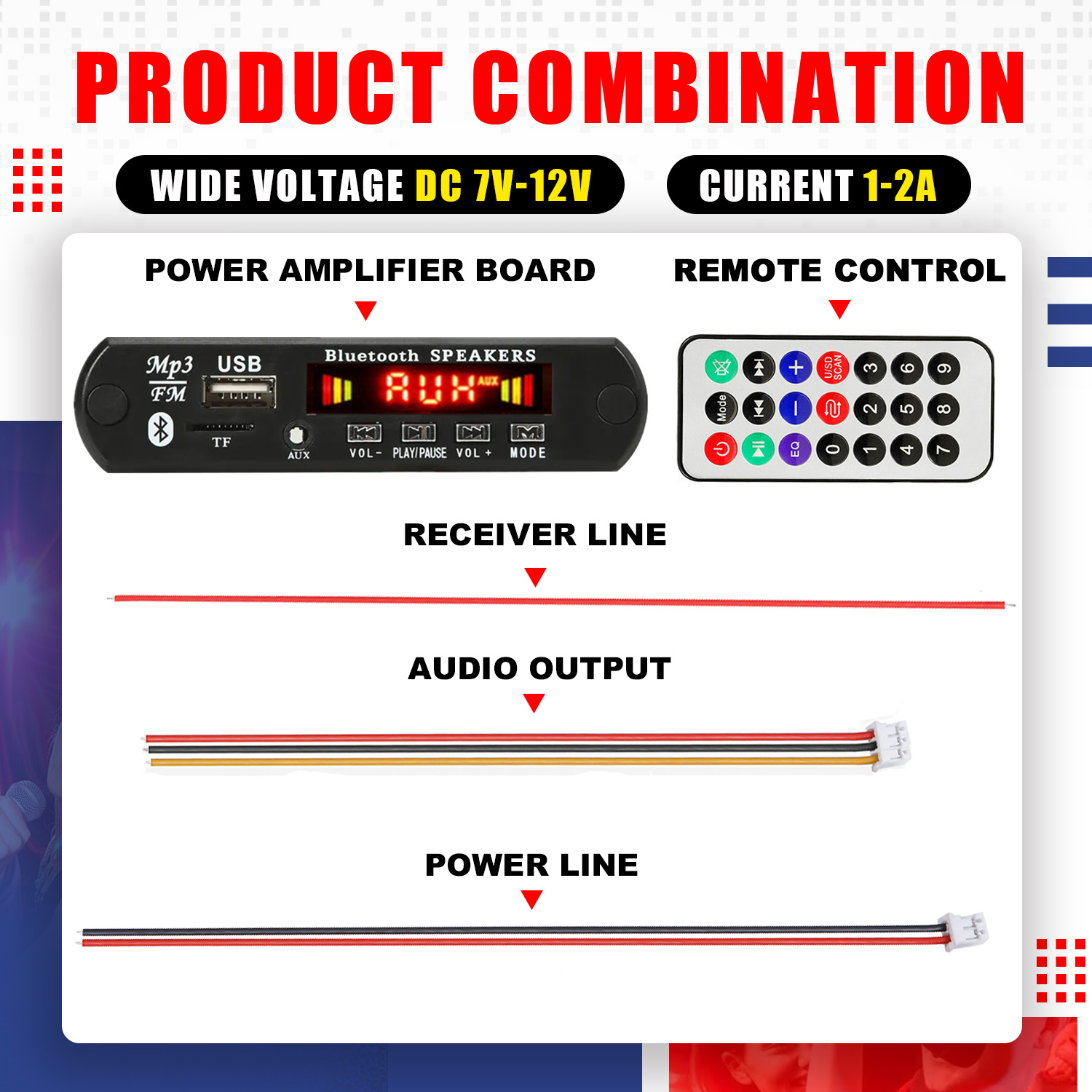 DC 12V Bluetooth 5.0 Car Kit Wireless MP3 Decoder Board Audio WMA Car ...