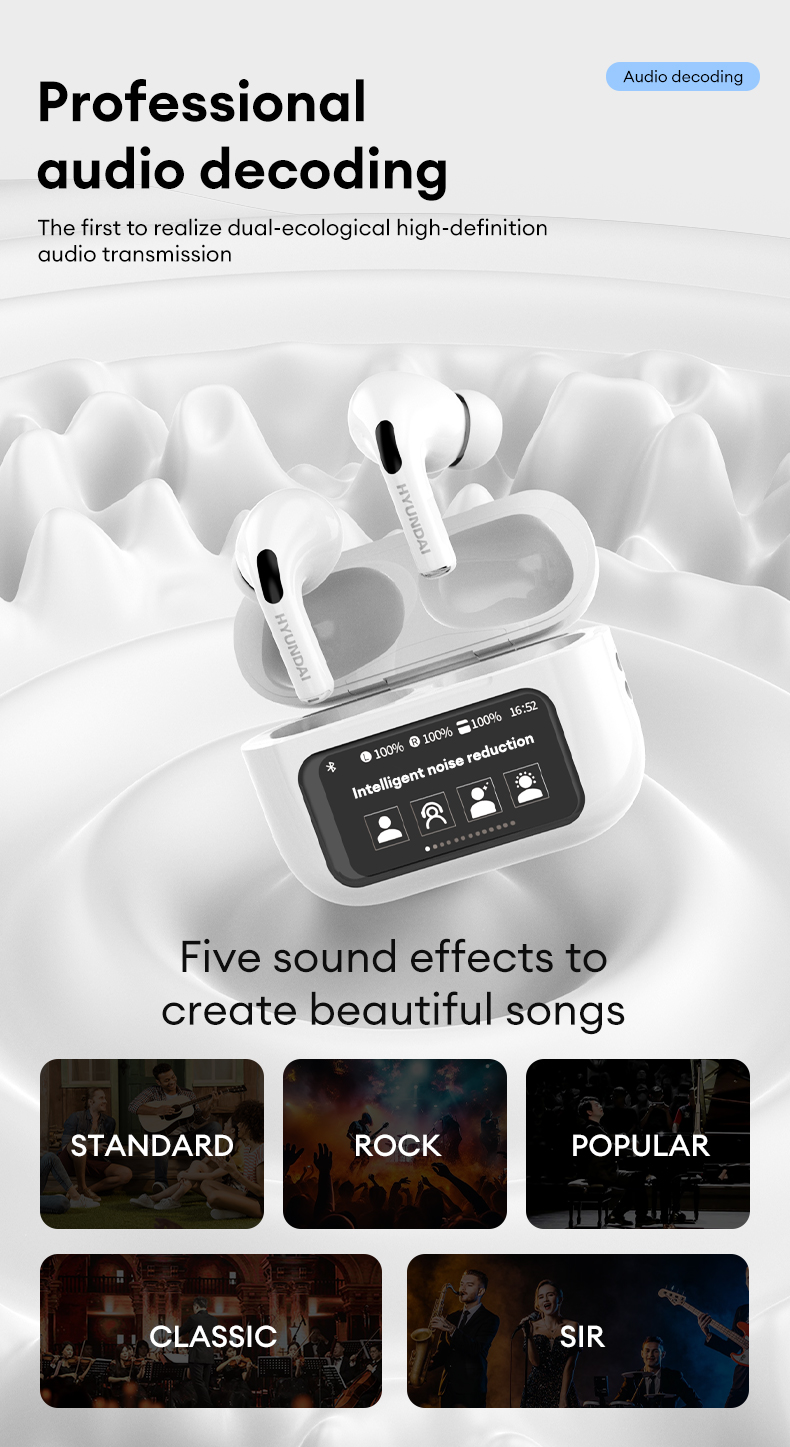 Hyundai HY-Y11 Bluetooth Earphone HIFI Stereo Smart Touch Dual Mode Noise Reduction Bluetooth 5. ...