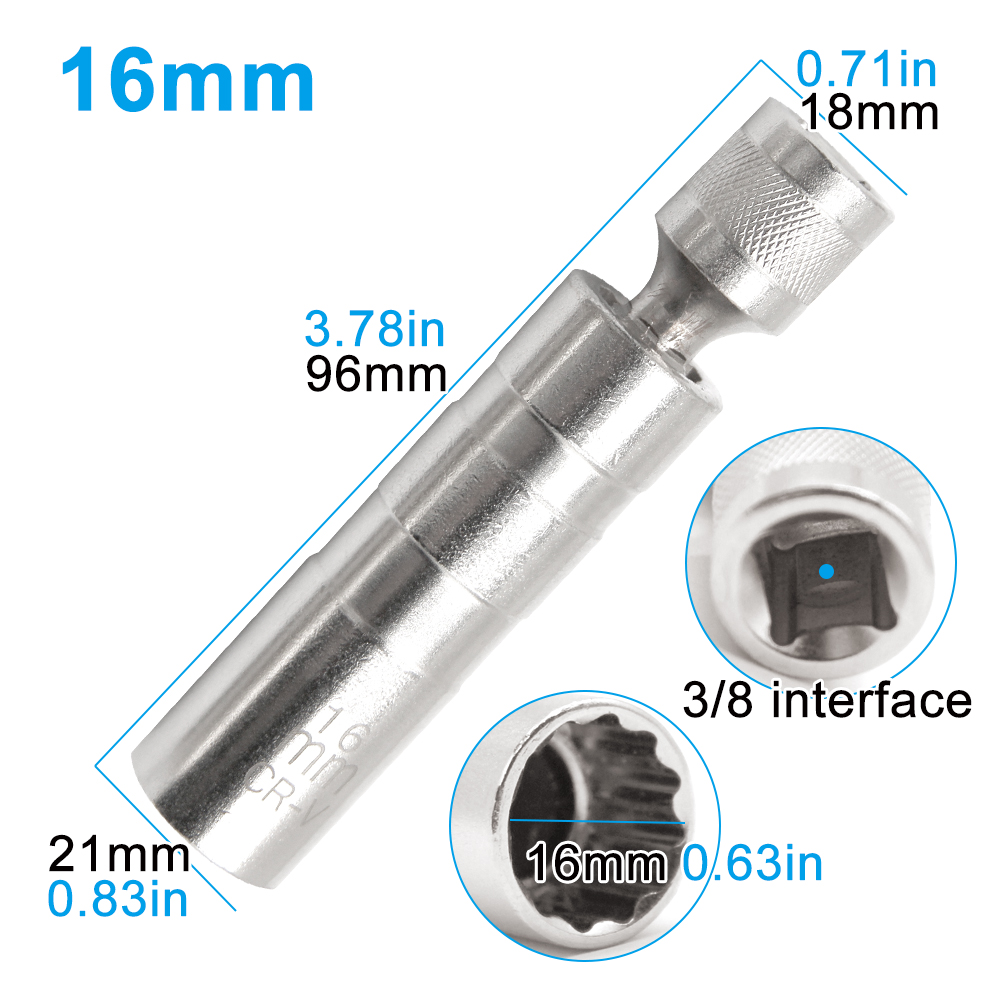 Magnetic Flexible 14/16mm Spark Plug Socket Wrench Adapter Set ...