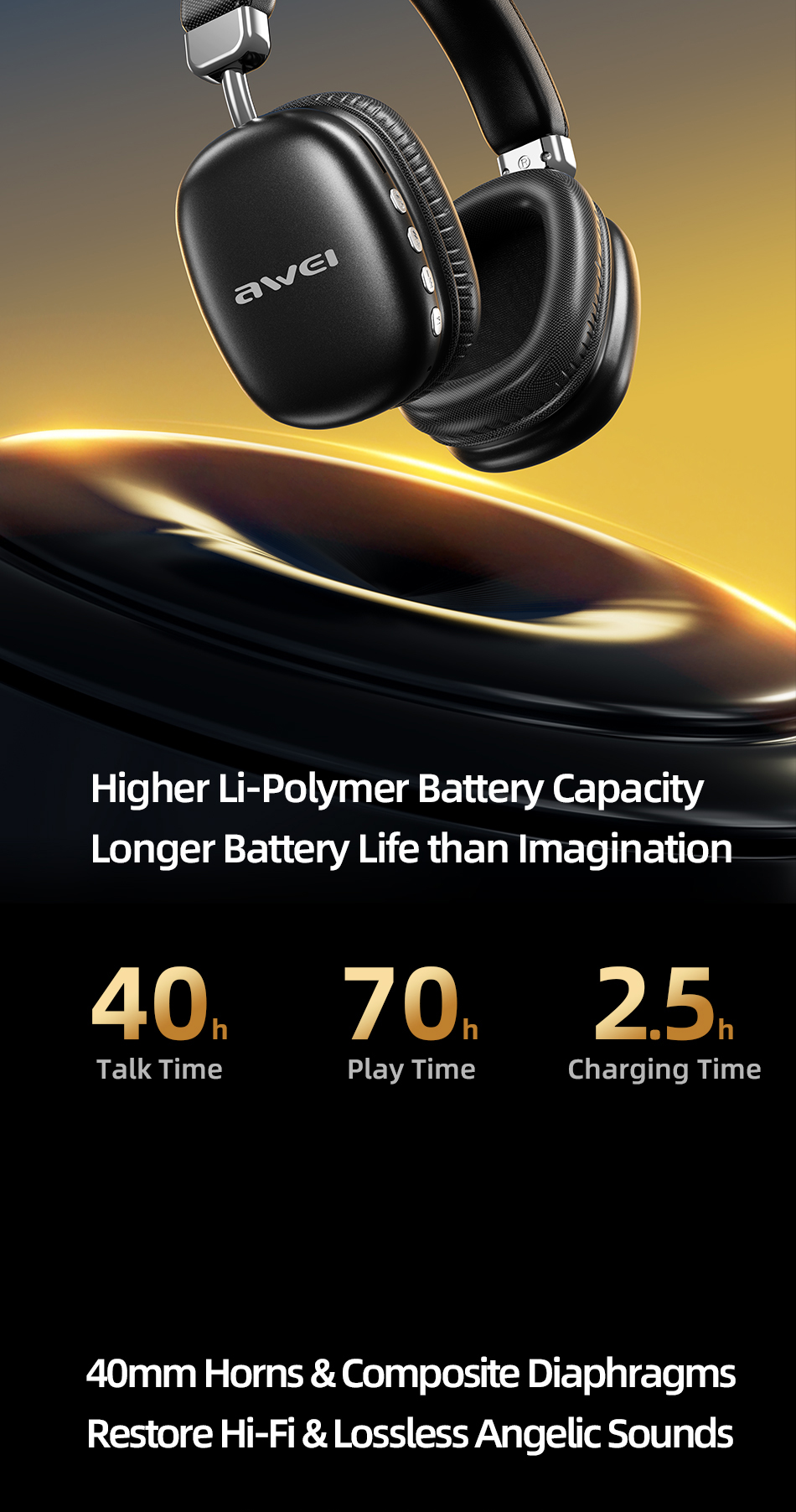 Awei AT7 True Wireless Headphone Bluetooth Low Latency 70 Hours Long ...