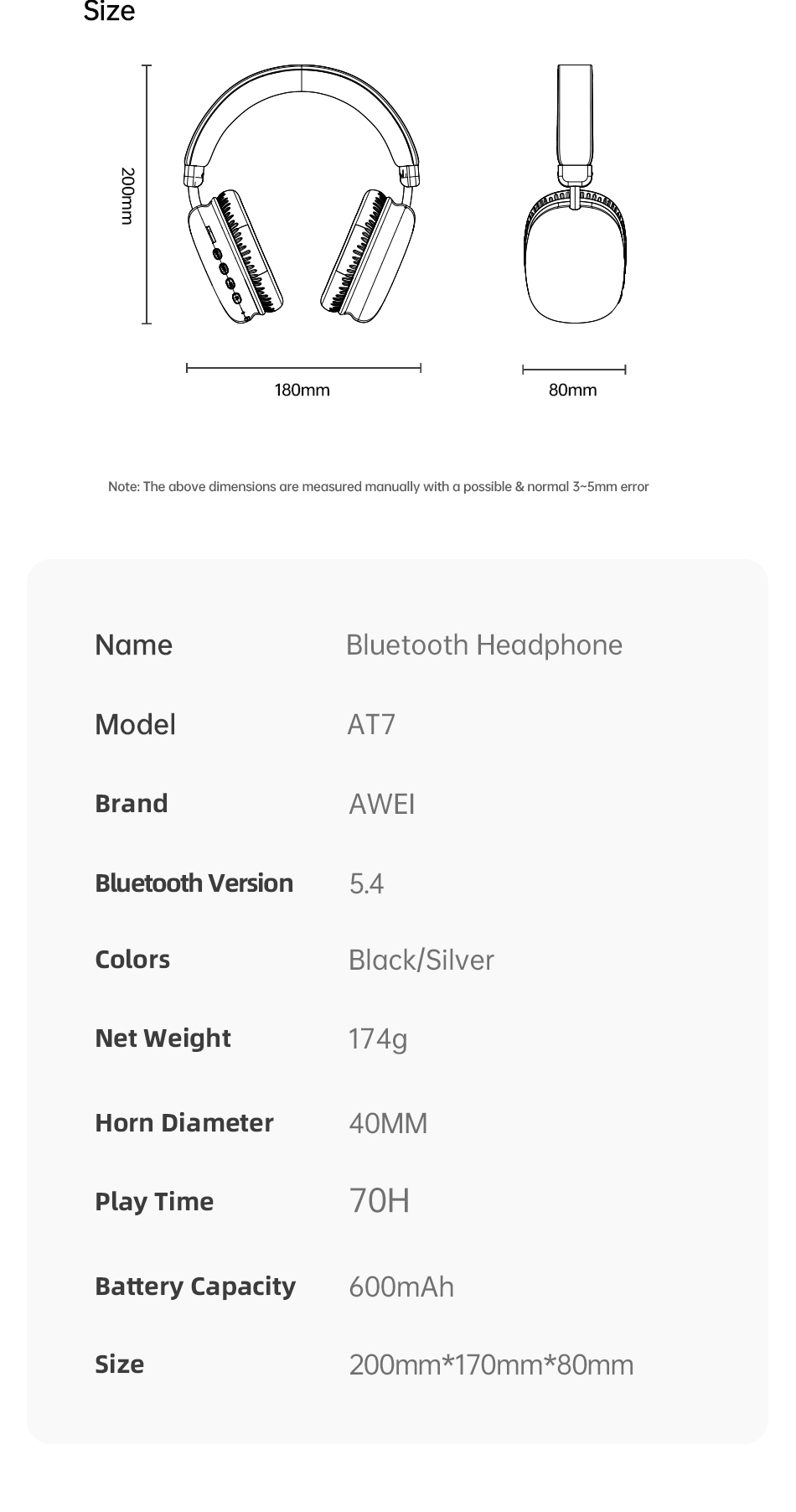 Awei AT7 True Wireless Headphone Bluetooth Low Latency 70 Hours Long ...