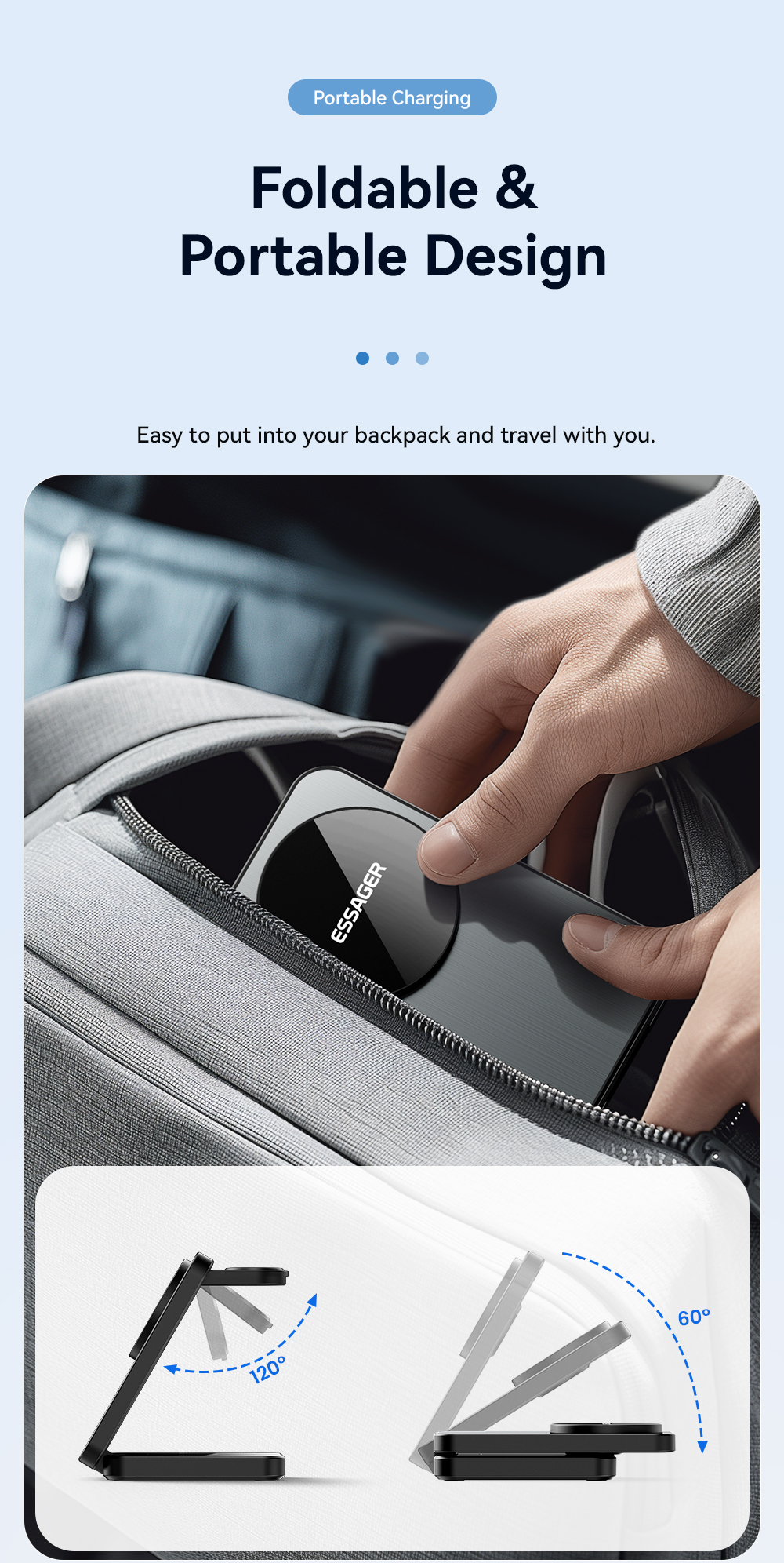 Essager 3 in 1 Magnetic Wireless Charging Stand 15W Fast Charger for ...