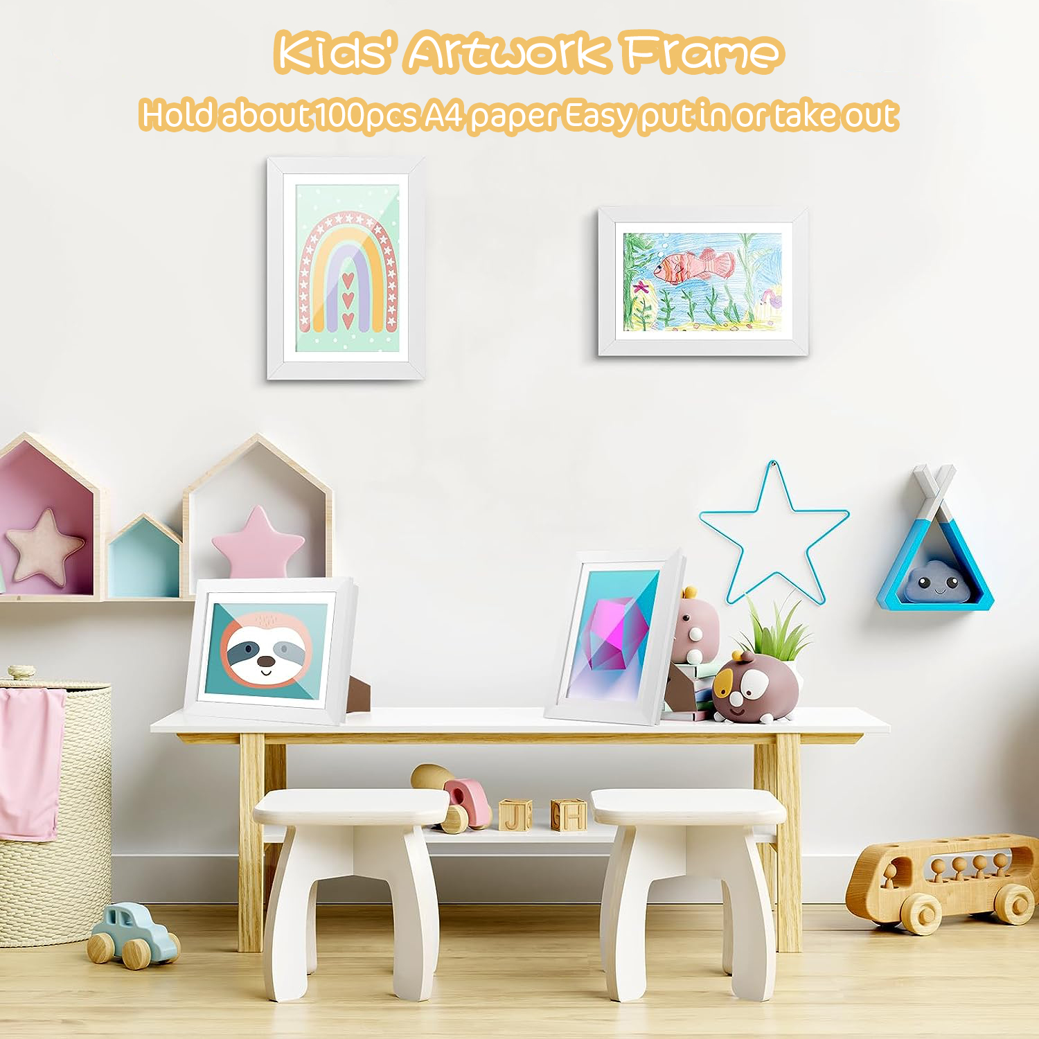 kids’ art frames display frame wall A4 picture frame wall Front Open ...