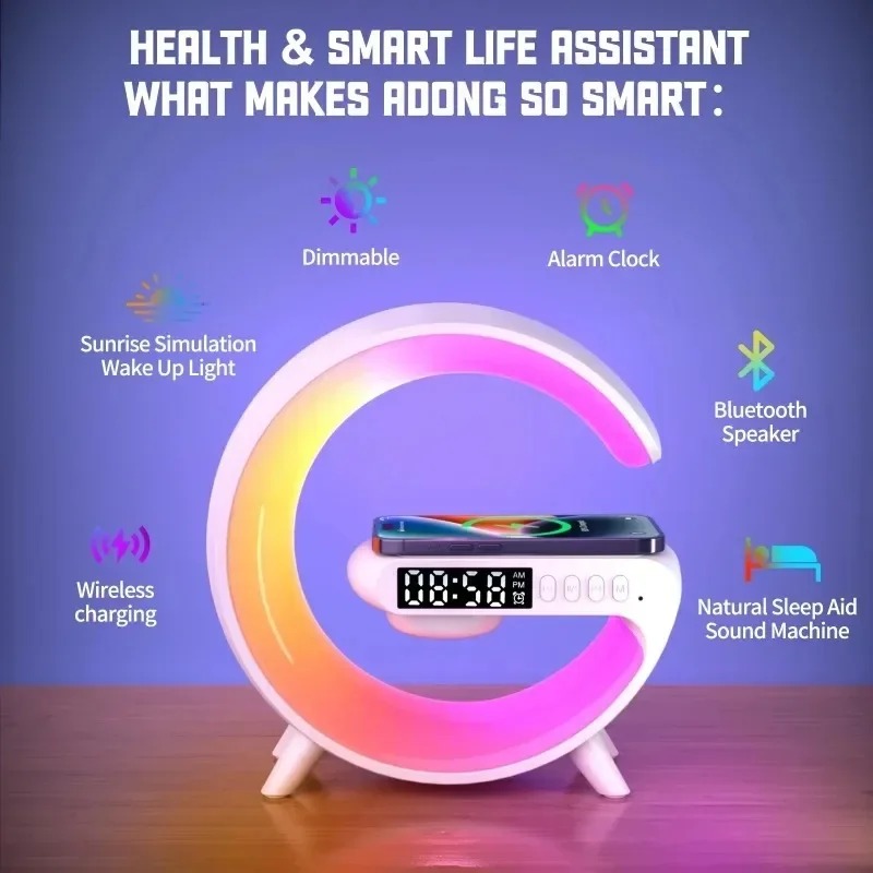 New G63 Wireless Charger Stand Pad Bluetooth Speaker RGB Light Alarm ...