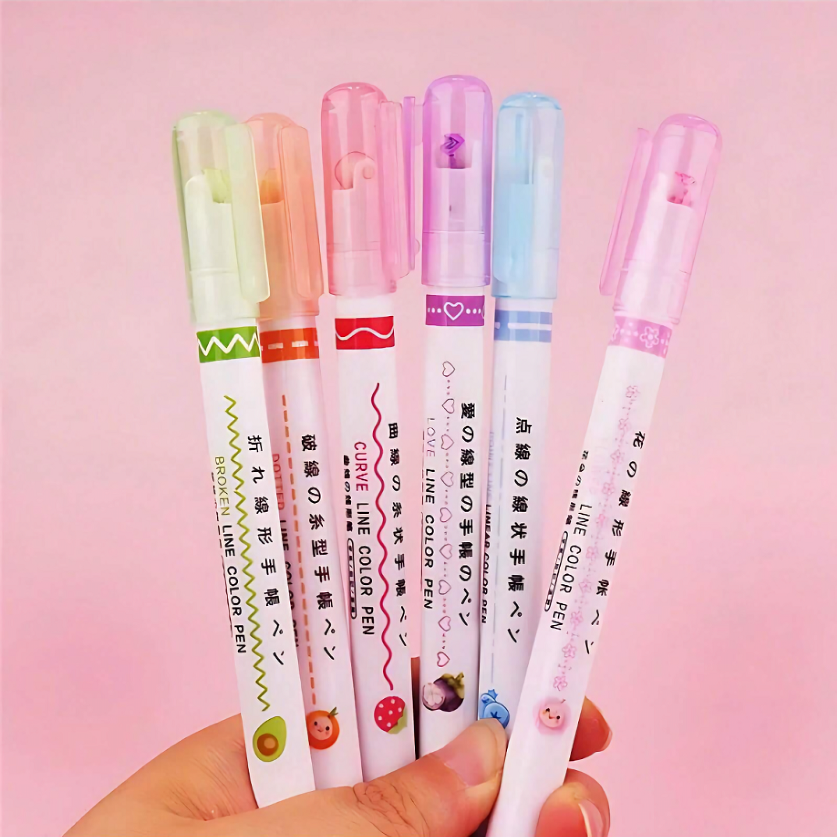 6pcs Colored Curve Highlighter Pen Set – 6 Shapes for Fine Line Note ...