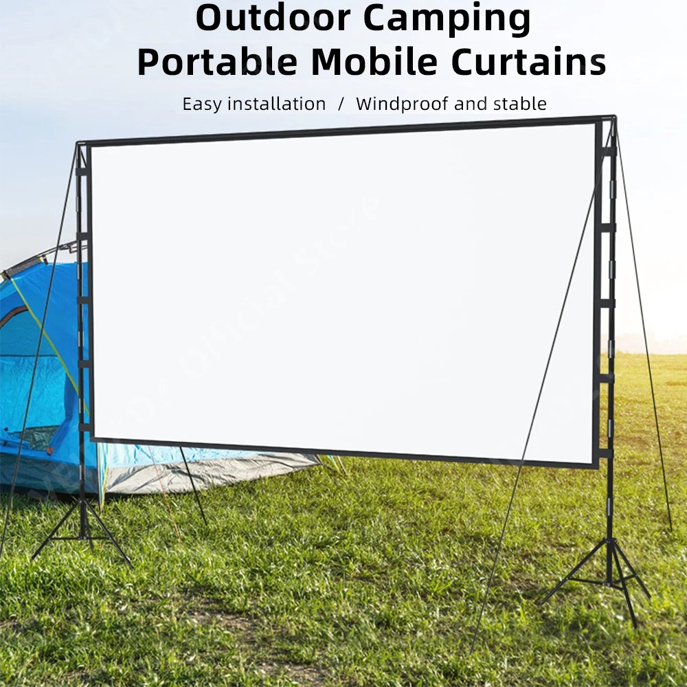 Projector Screen With Stand Foldable Soft White Less-Creases Screen ...