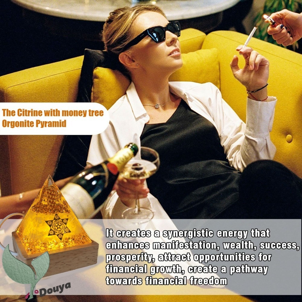 Citrine Orgone Pyramid with Light Base – Wealth Orgonite Pyramid lamp ...