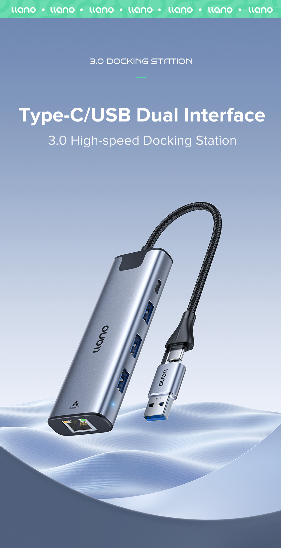 LLANO 2 IN 1 USB 3.0 5 Port Docking Station Gigabit Ethernet Port USB ...