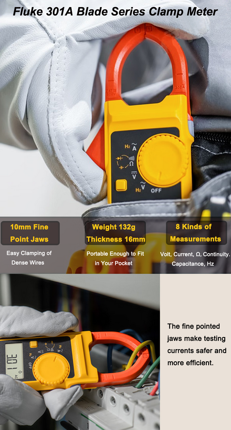 Fluke 301 Clamp Meter Fluke 301A / 301B /301C /301D Clamp Meter Portable 10mm Jaw AC Current AC ...