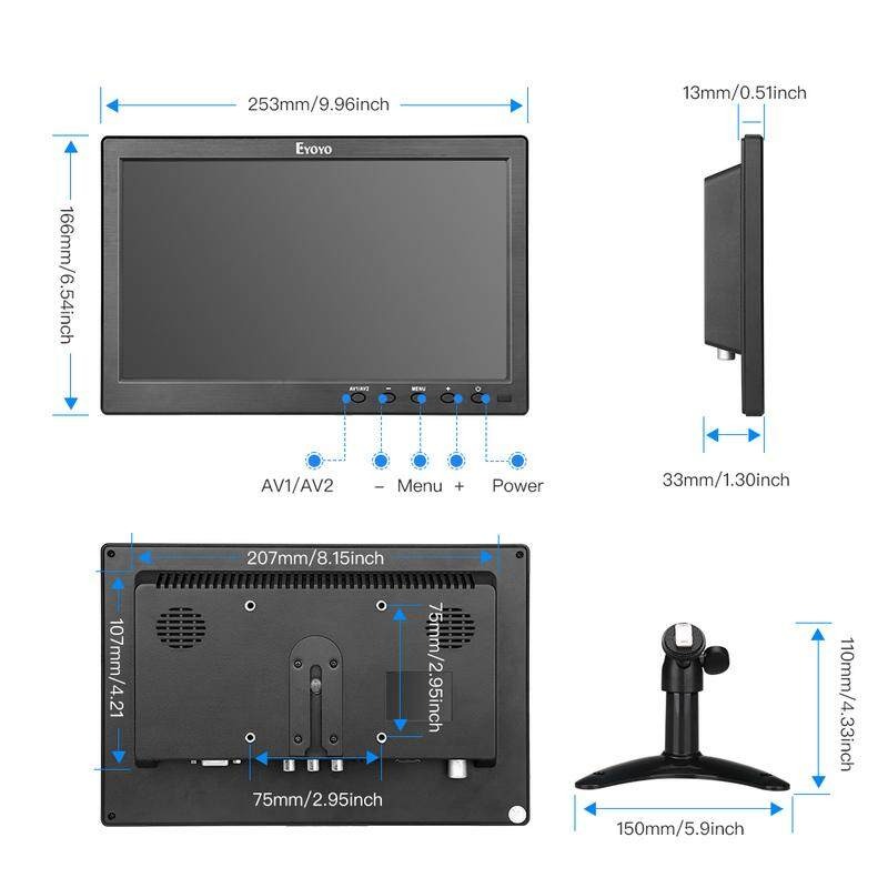 Eyoyo 10 Inch Portable LCD Display Screen Small Mini HDMI Monitor ...