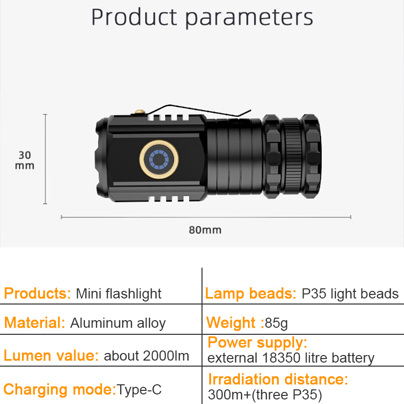 LED Super Bright Mini LED Flashlight Type-C USB Rechargeable Portable ...