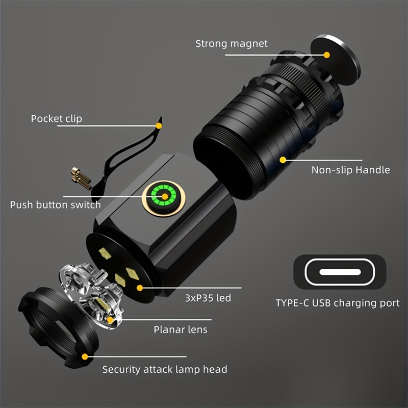 LED Super Bright Mini LED Flashlight Type-C USB Rechargeable Portable ...