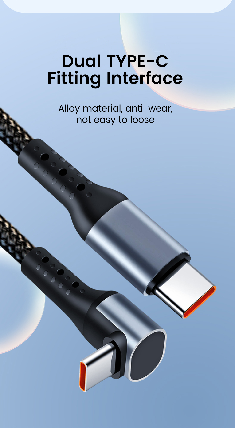 90 Degree Short Cable USB Type C To Type C 6A 66W Fast Charge 25CM 50CM ...