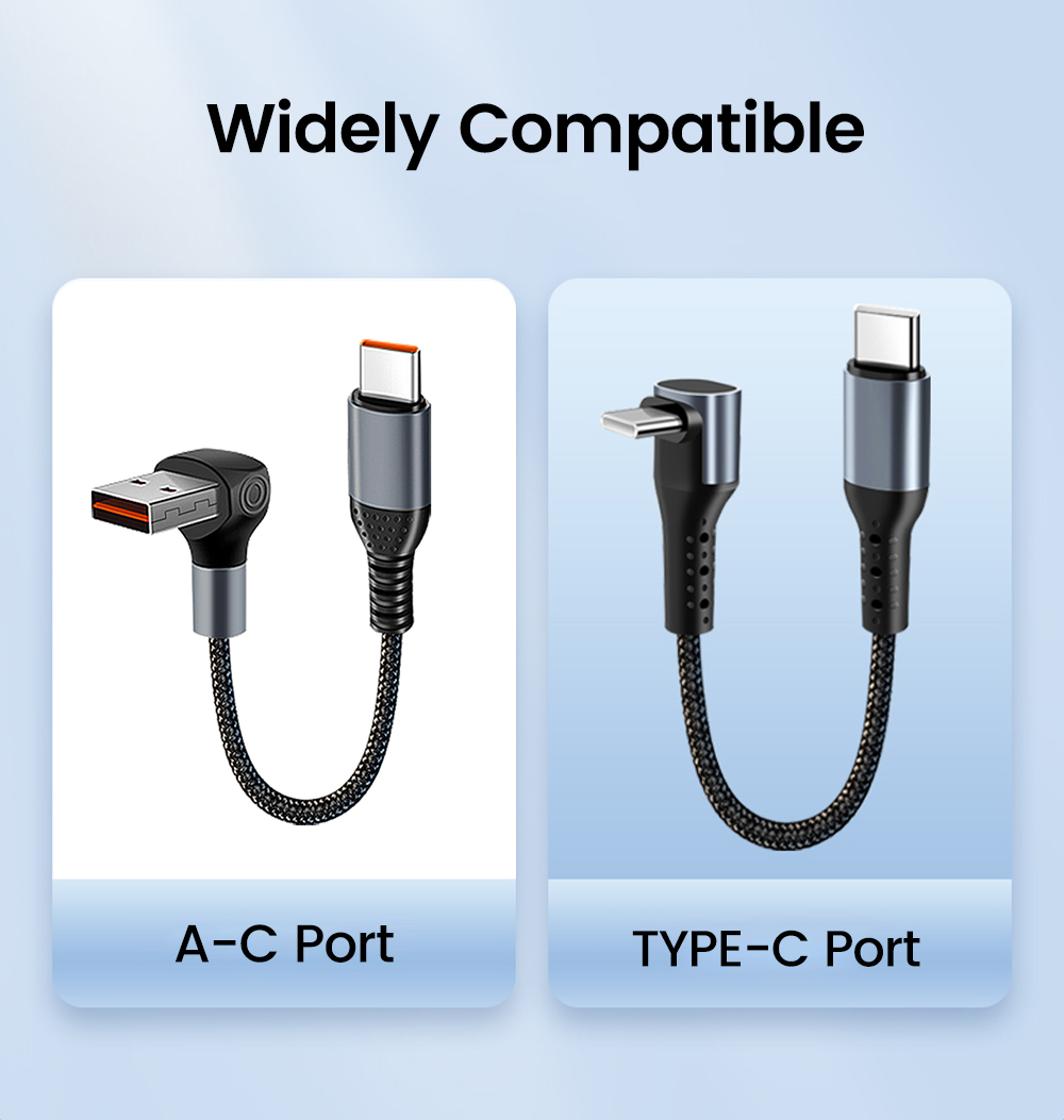 90 Degree Short Cable USB Type C To Type C 6A 66W Fast Charge 25CM 50CM ...