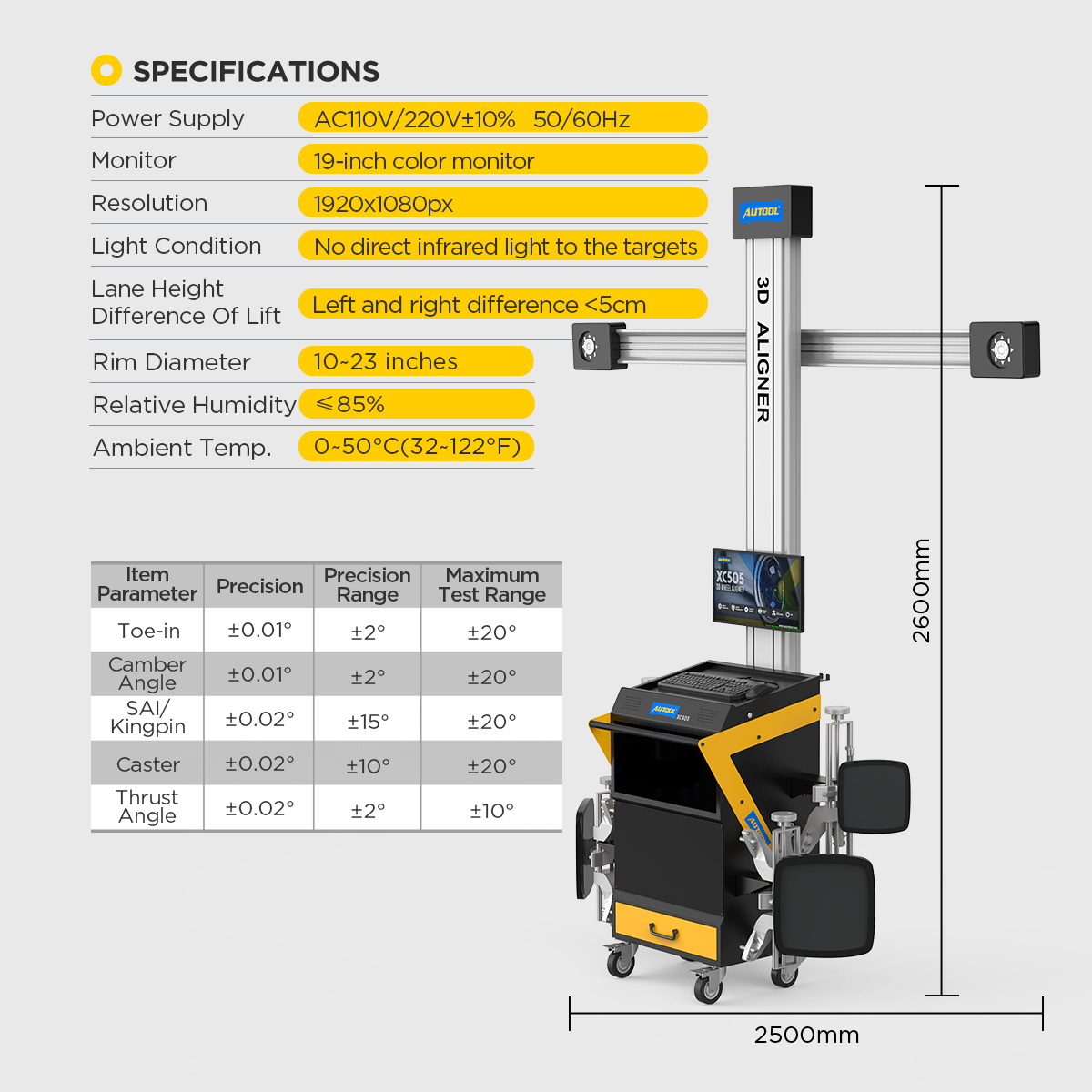 AUTOOL 3D Wheel Aligner Camera Measurement Automobile Maintenance Tool ...