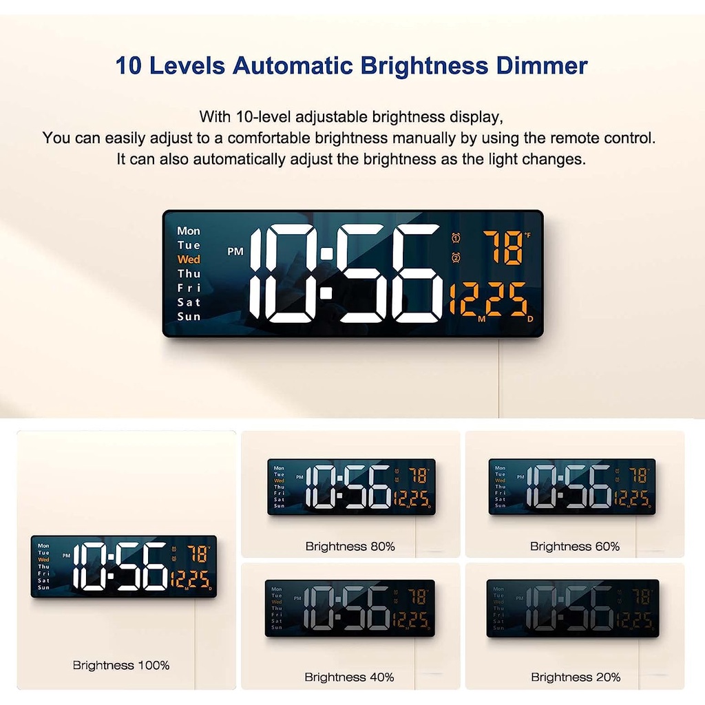 16” Digital Wall Clock Large Display LED Digital Clock with Temperature ...