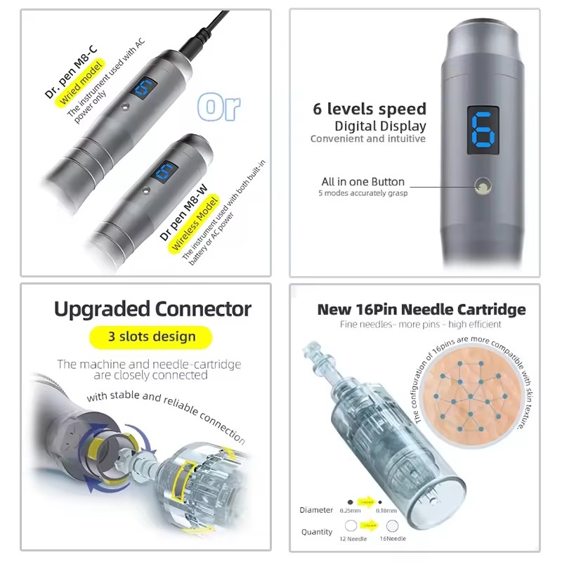 Wireless Derma Pen M8 Dr Pen with 5Pcs Needle Cartridges Microneedling ...