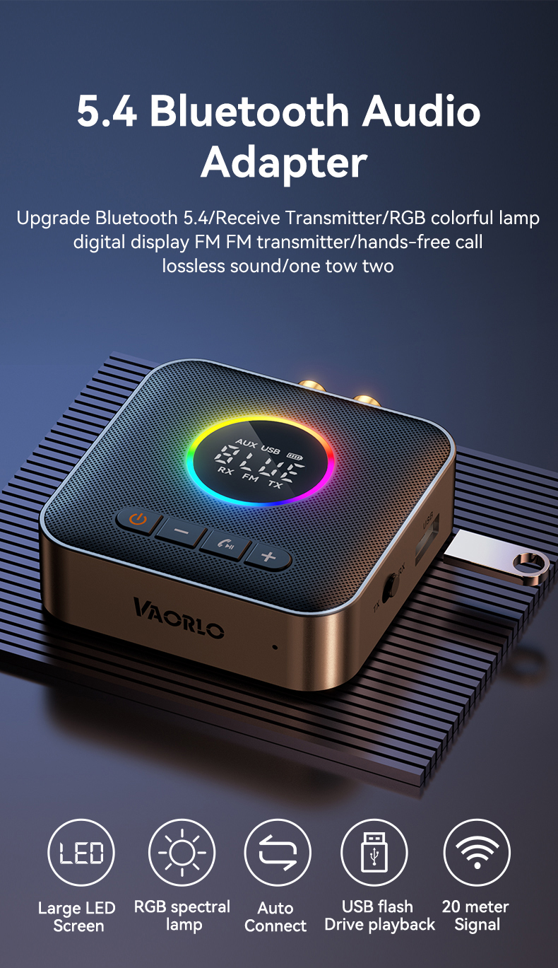 DISOUR Bluetooth 5.4 FM Receiver Transmitter RGB Light 3.5MM AUX USB U ...