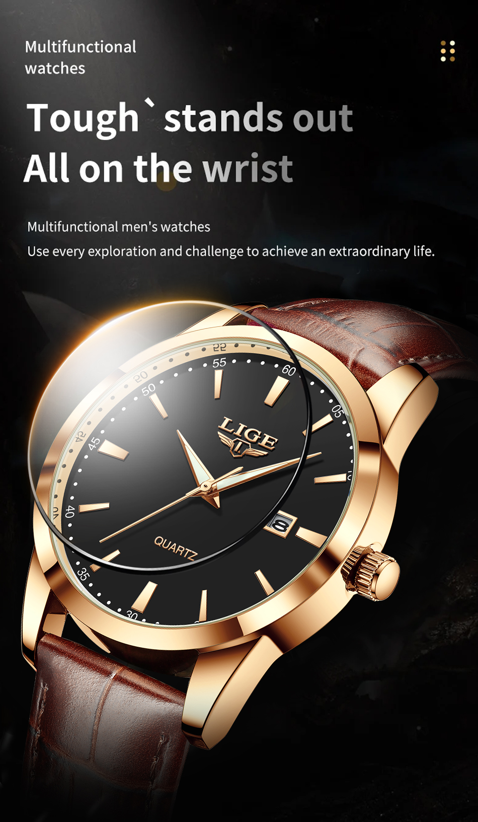 LIGE Jam Tangan Lelaki Original Watch Men Waterproof Analog Leather ...