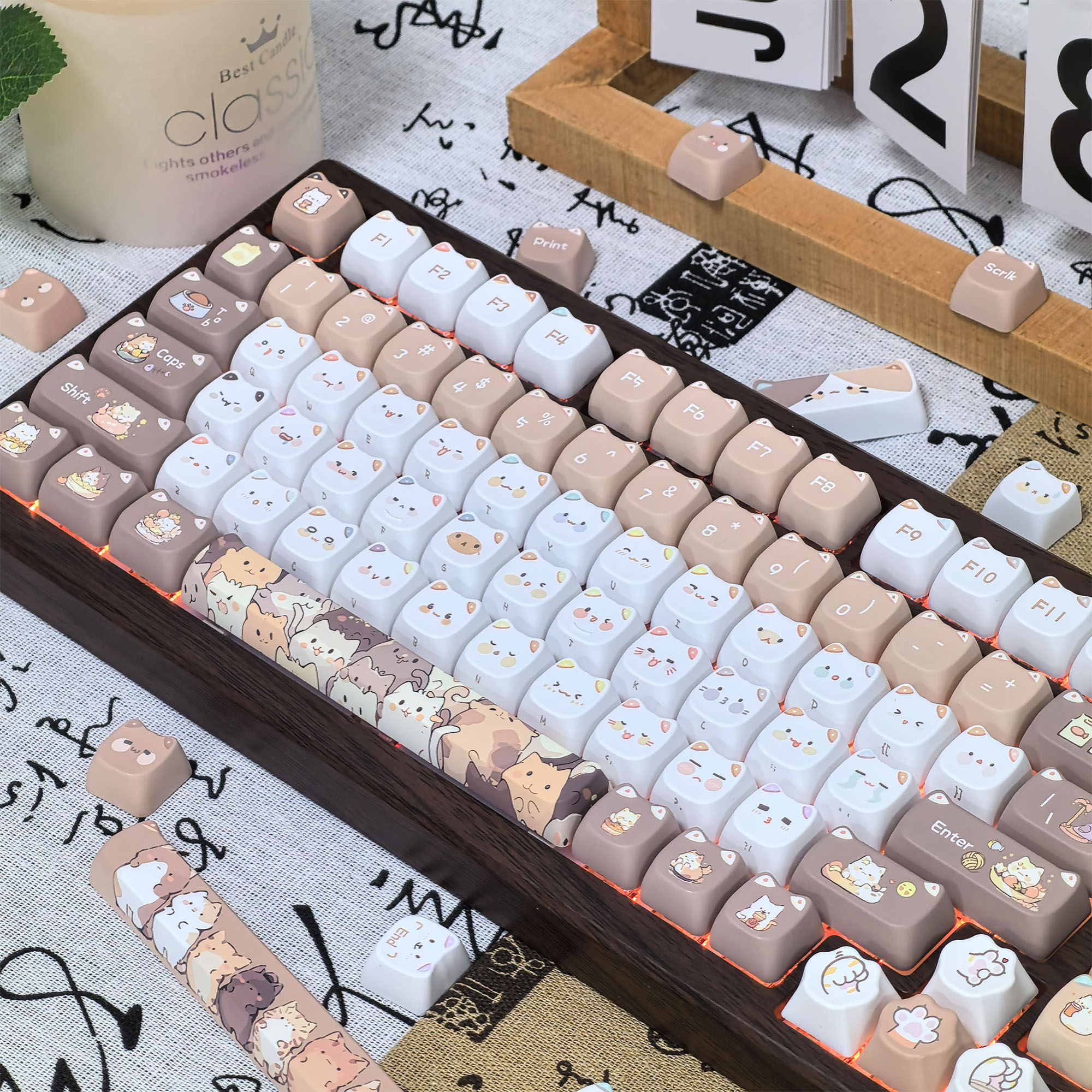 Cute Meow Keycaps Cat Head MAO Profile PBT Square Key Cap Thermal ...