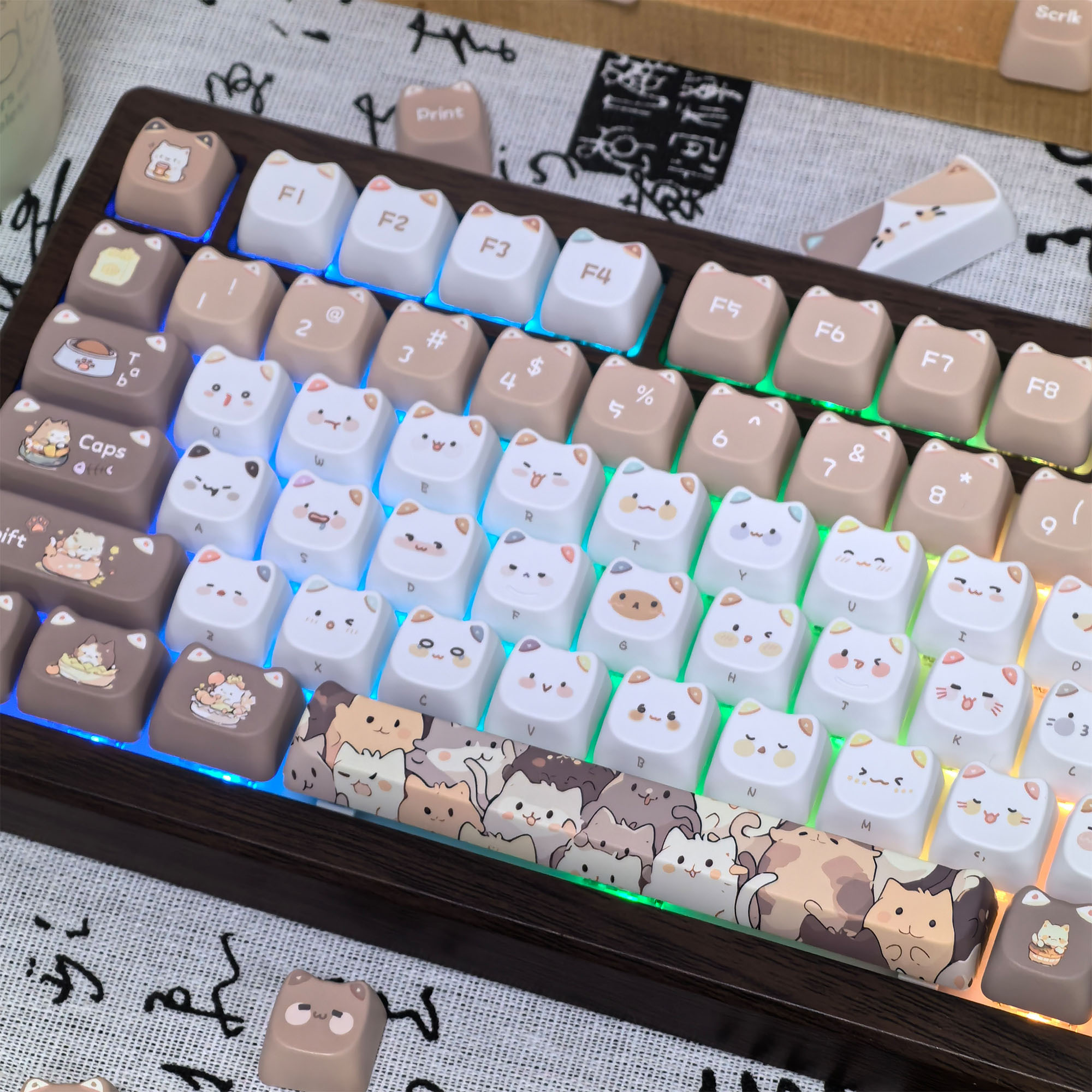 Cute Meow Keycaps Cat Head MAO Profile PBT Square Key Cap Thermal ...